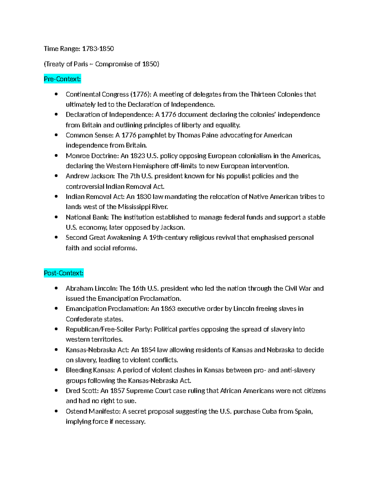 2024-25 Apush DBQ Guide - Time Range: 1783- (Treaty of Paris ...