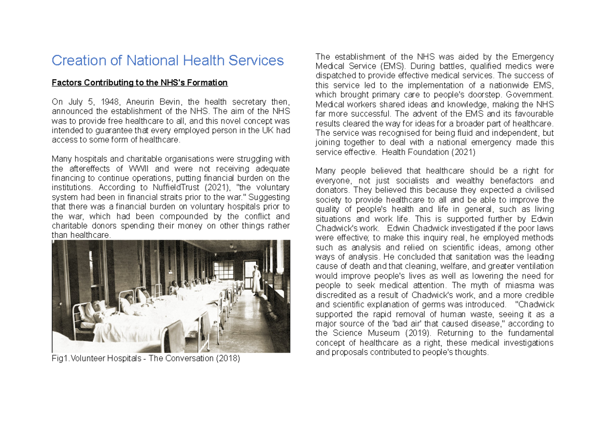 Assigment six History of NHS - Creation of National Health Services ...