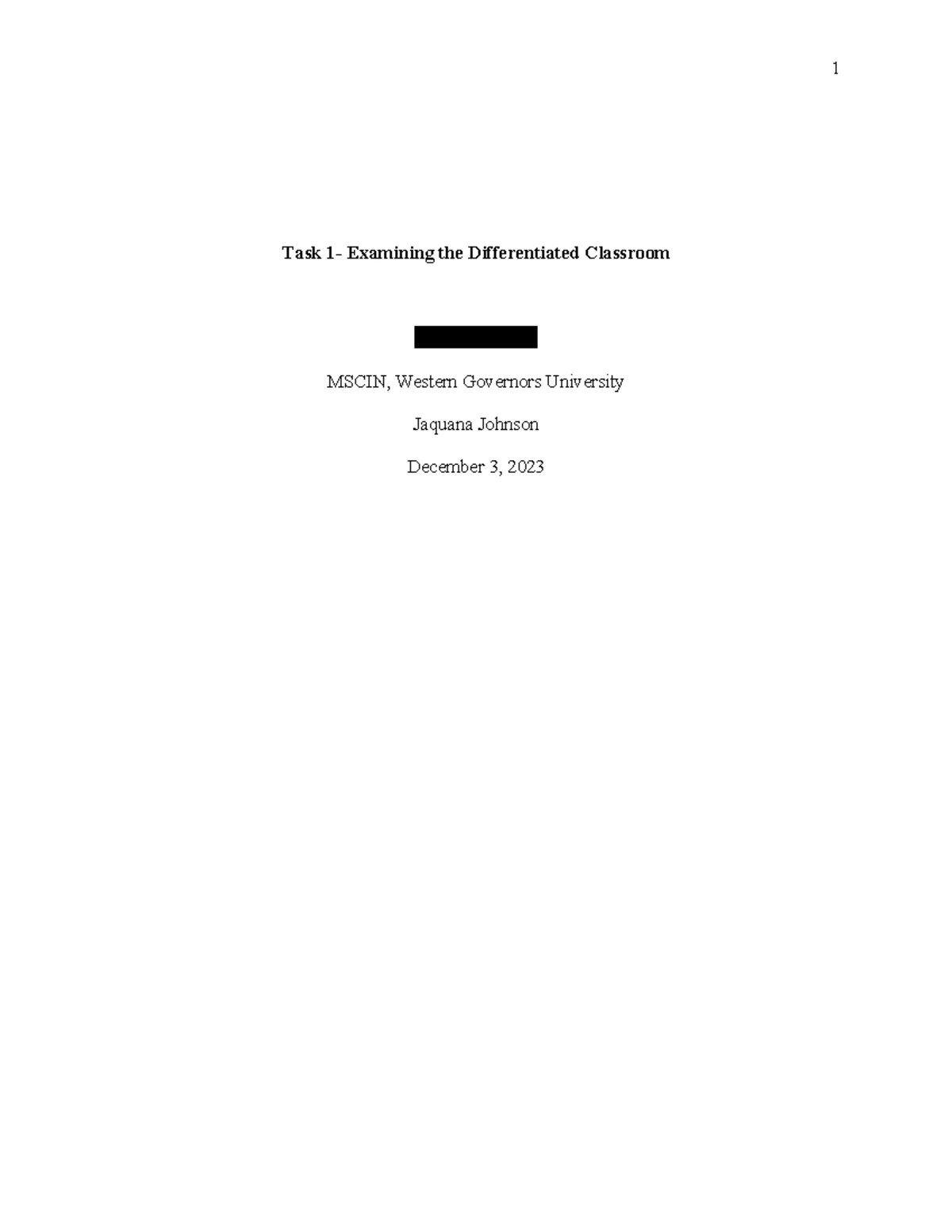 D187 Task 1: Analyzing Differentiated Instruction in Classroom ...