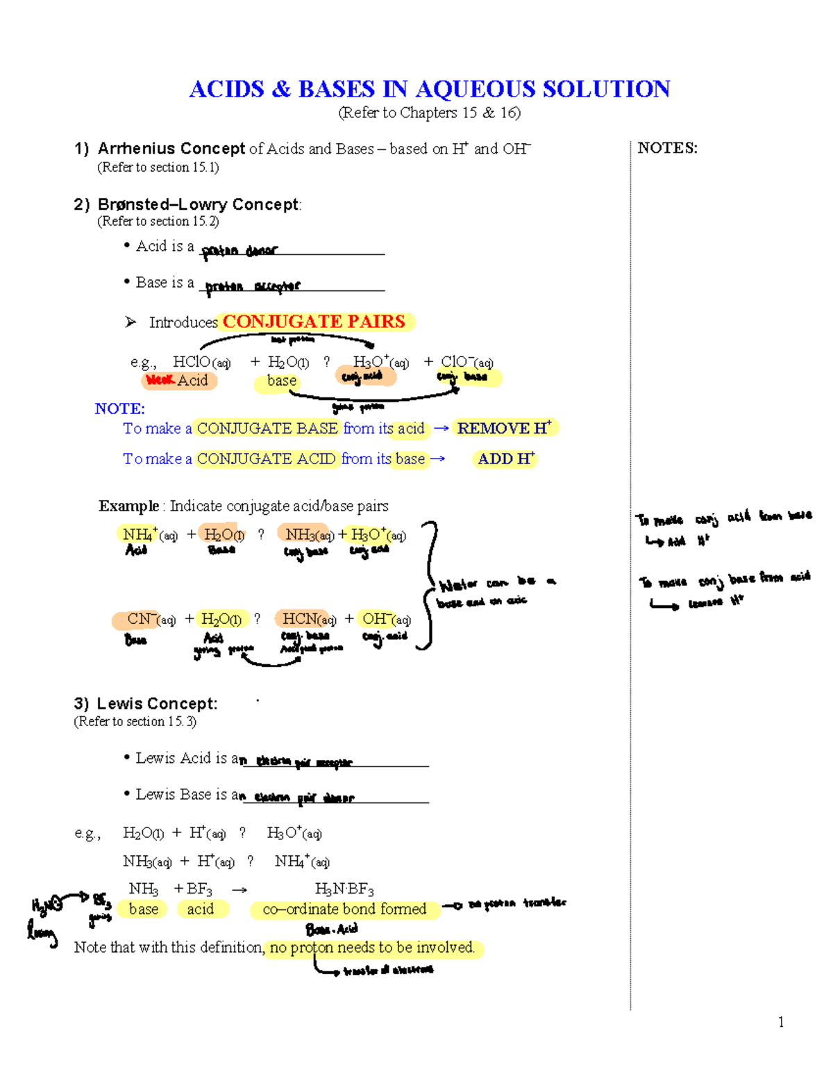 Acids & Bases In Aqueous Solutions - ACIDS & BASES IN AQUEOUS SOLUTION ...