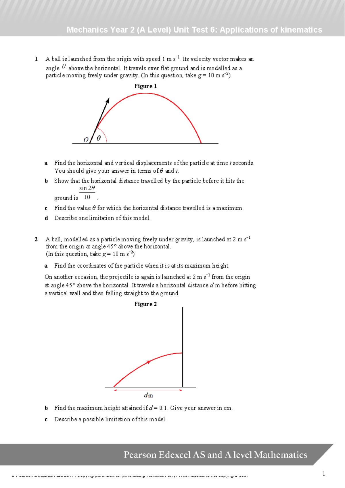 A Level Mechanics Unit Test 6: Applications of Kinematics - Studocu