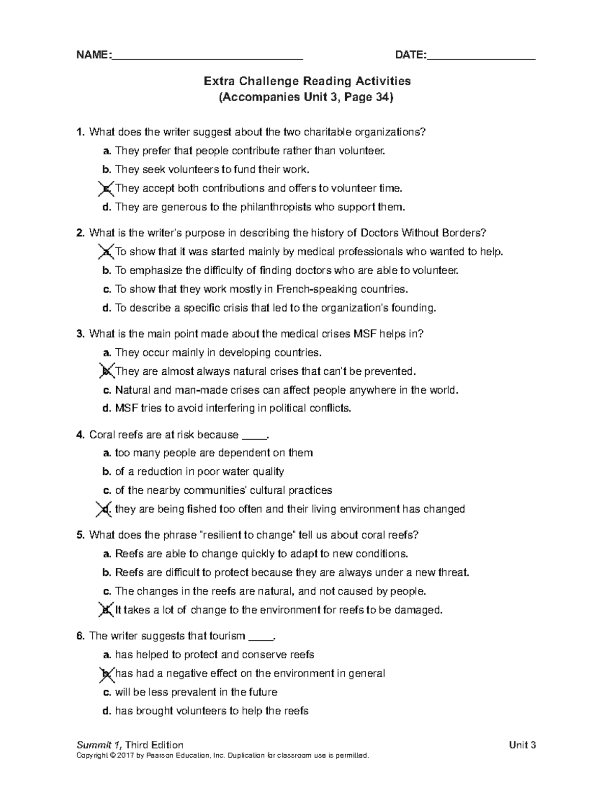 Extra Challenge Reading Activities (Unit 3, Summit 1) - Studocu