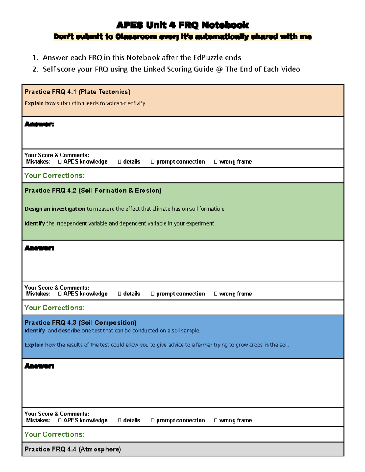 APES Unit 4 FRQ Practice Notebook for Exam Preparation - Studocu