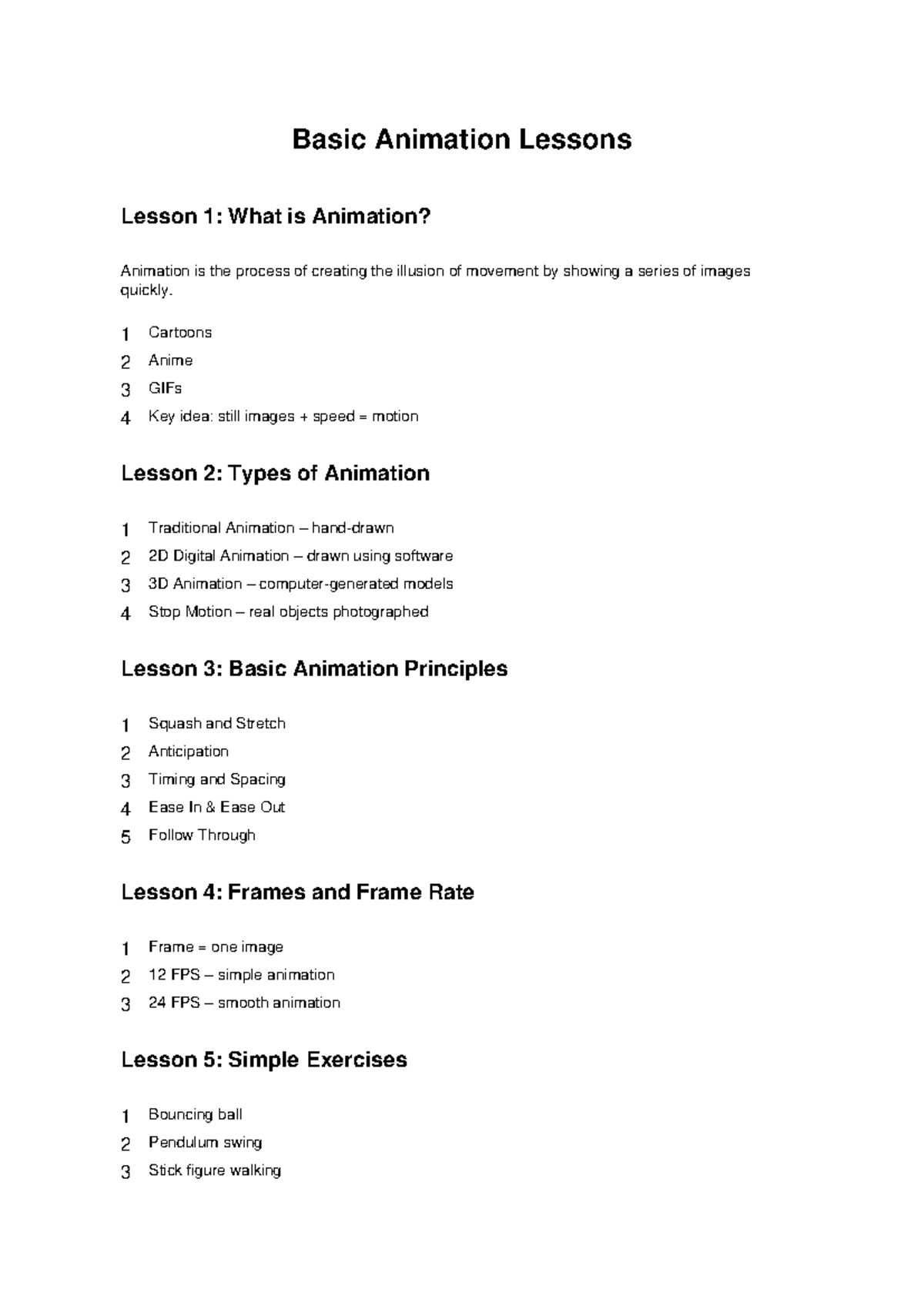 Basic Animation Lessons: Introduction to Animation Concepts - Studocu
