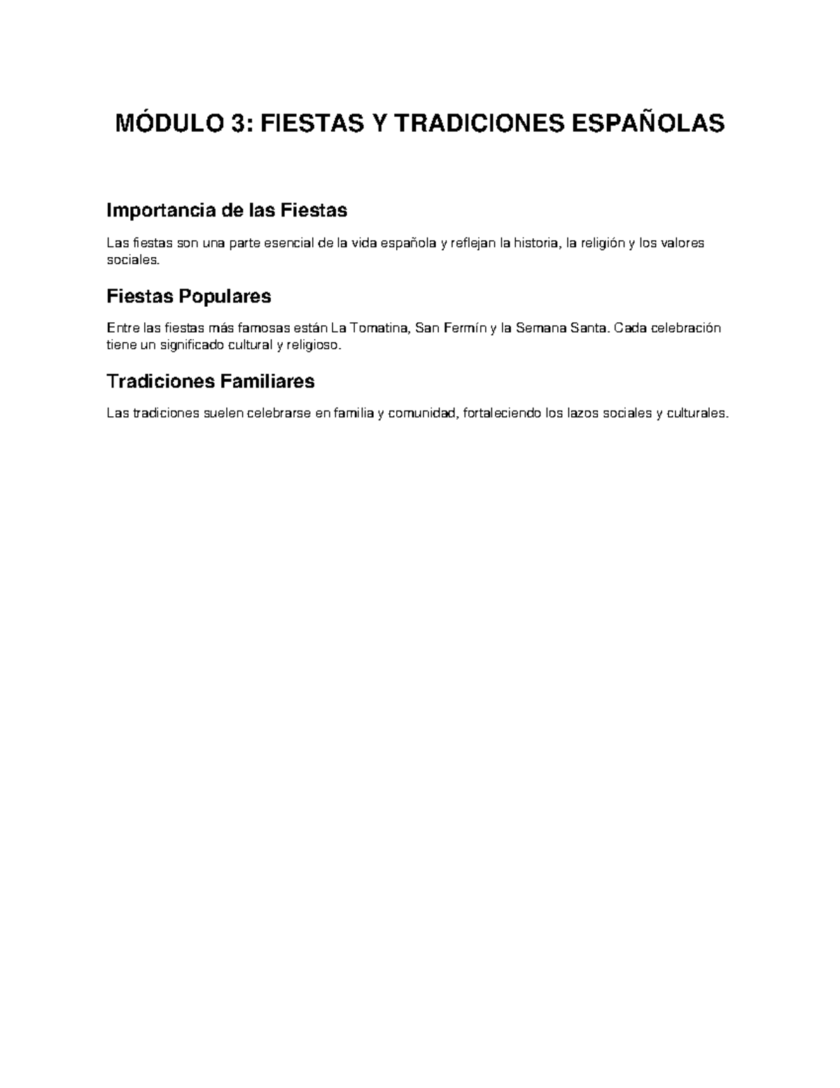 Modulo 3 Fiestas y Tradiciones - MÓDULO 3: FIESTAS Y TRADICIONES ...