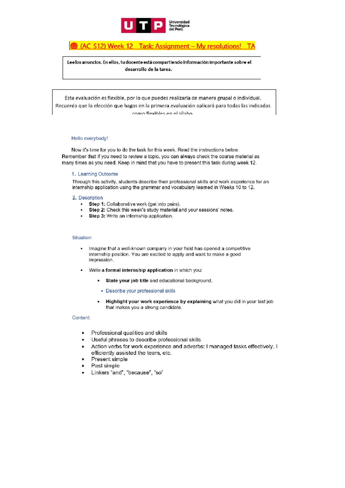 AC-S12 Week 12 - Task Assignment: My Resolutions - Ingles IV - Studocu