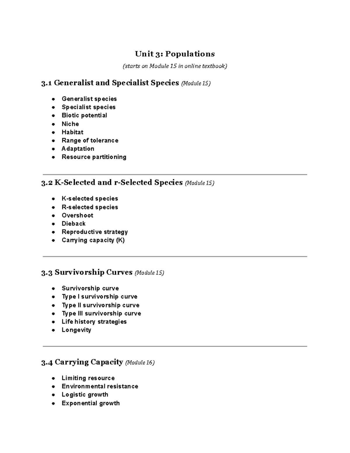 Unit 3: Populations - Key Concepts & Vocabulary (Modules 15-18) - Studocu