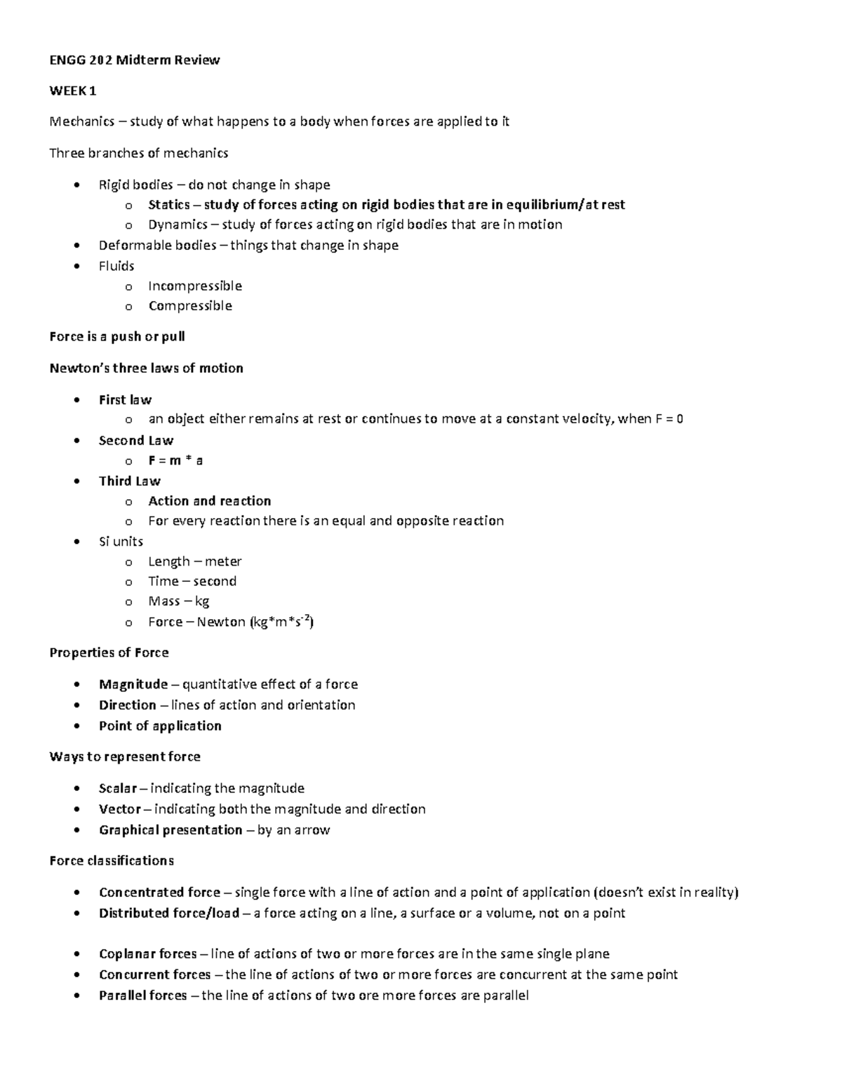 ENGG 202 Midterm Review Notes: Comprehensive Mechanics Insights - Studocu