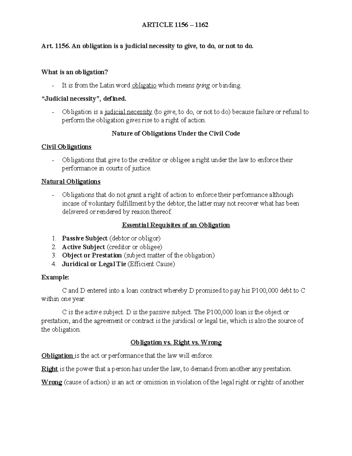 Article-1156-1162 - lecture - Art. 1156. An obligation is a judicial ...