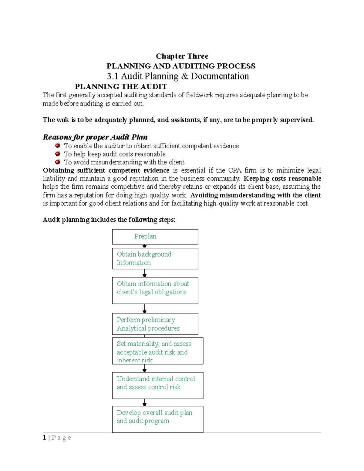 Auditing Principle 1 ch3 - Chapter Three PLANNING AND AUDITING PROCESS 3 Audit Planning & - Studocu
