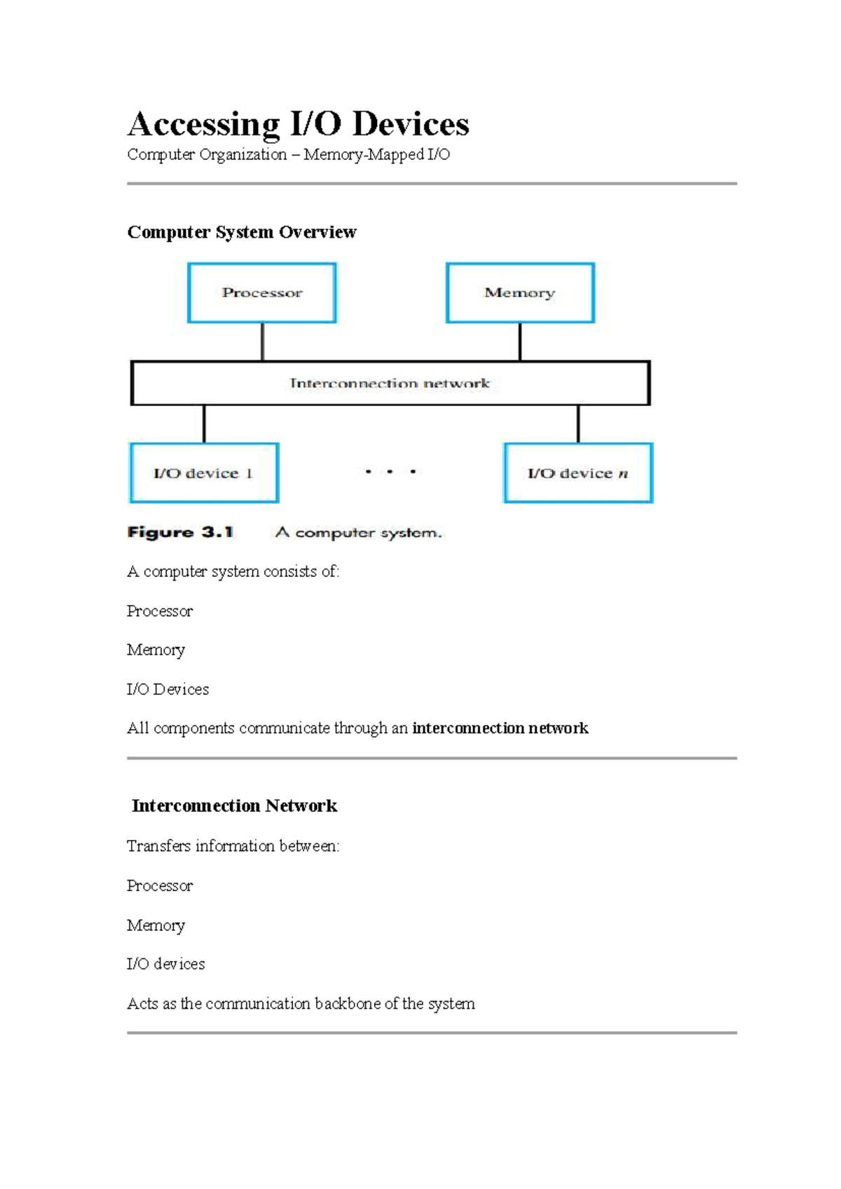 Computer Organization (CS101) - Overview of Device Access and ...