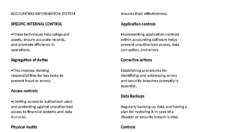Accounting Information System: Internal Control Techniques and Risks ...