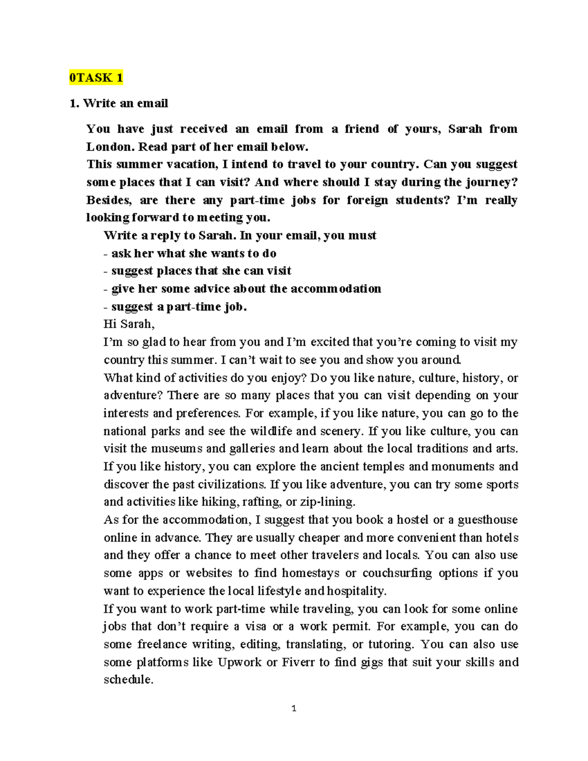 VSTEP Writing Task 1: Informal & Formal Email Responses - Studocu