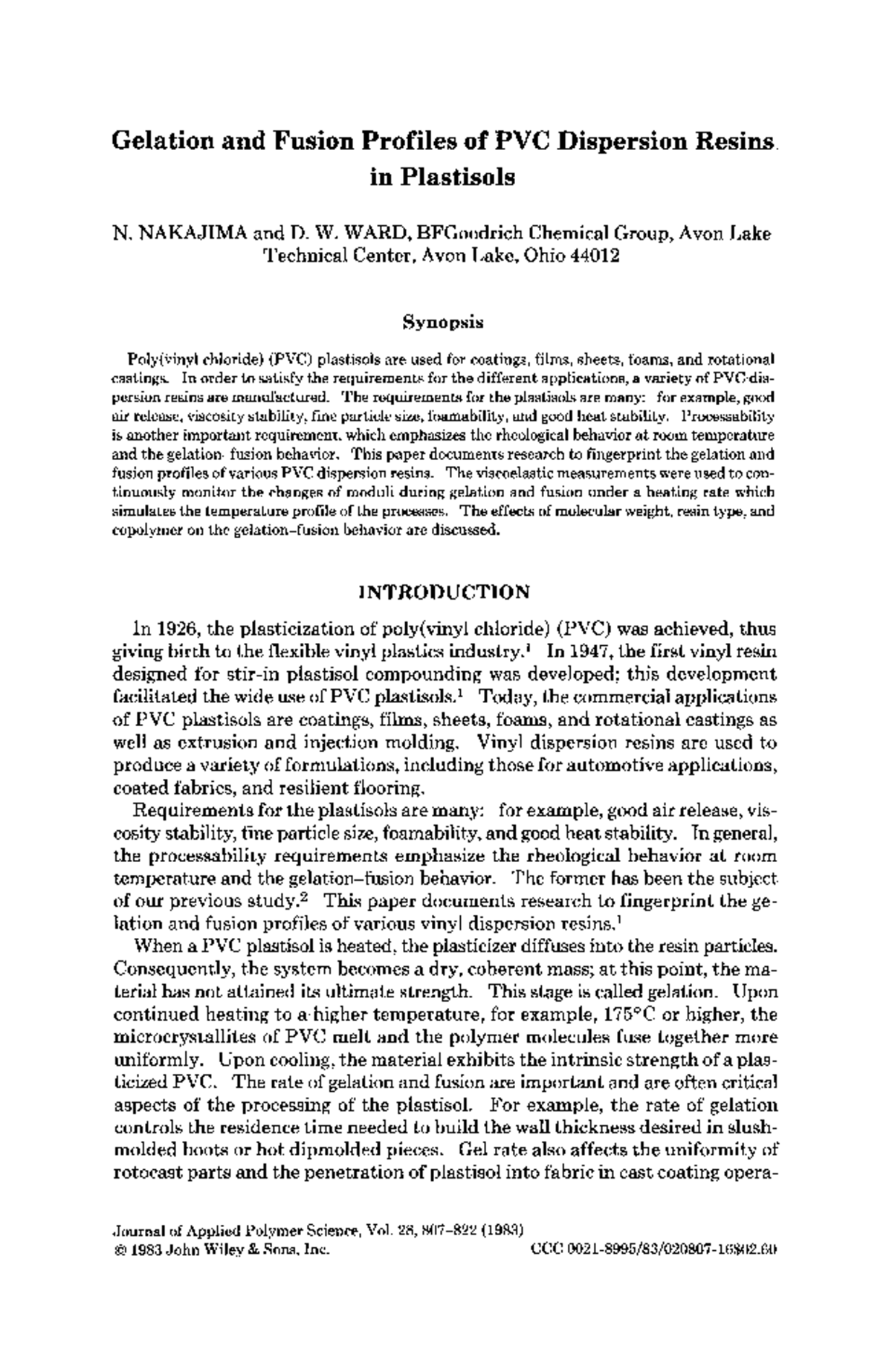 Gelation and Fusion Profiles of PVC Dispersion Resins in Plastisols: A ...
