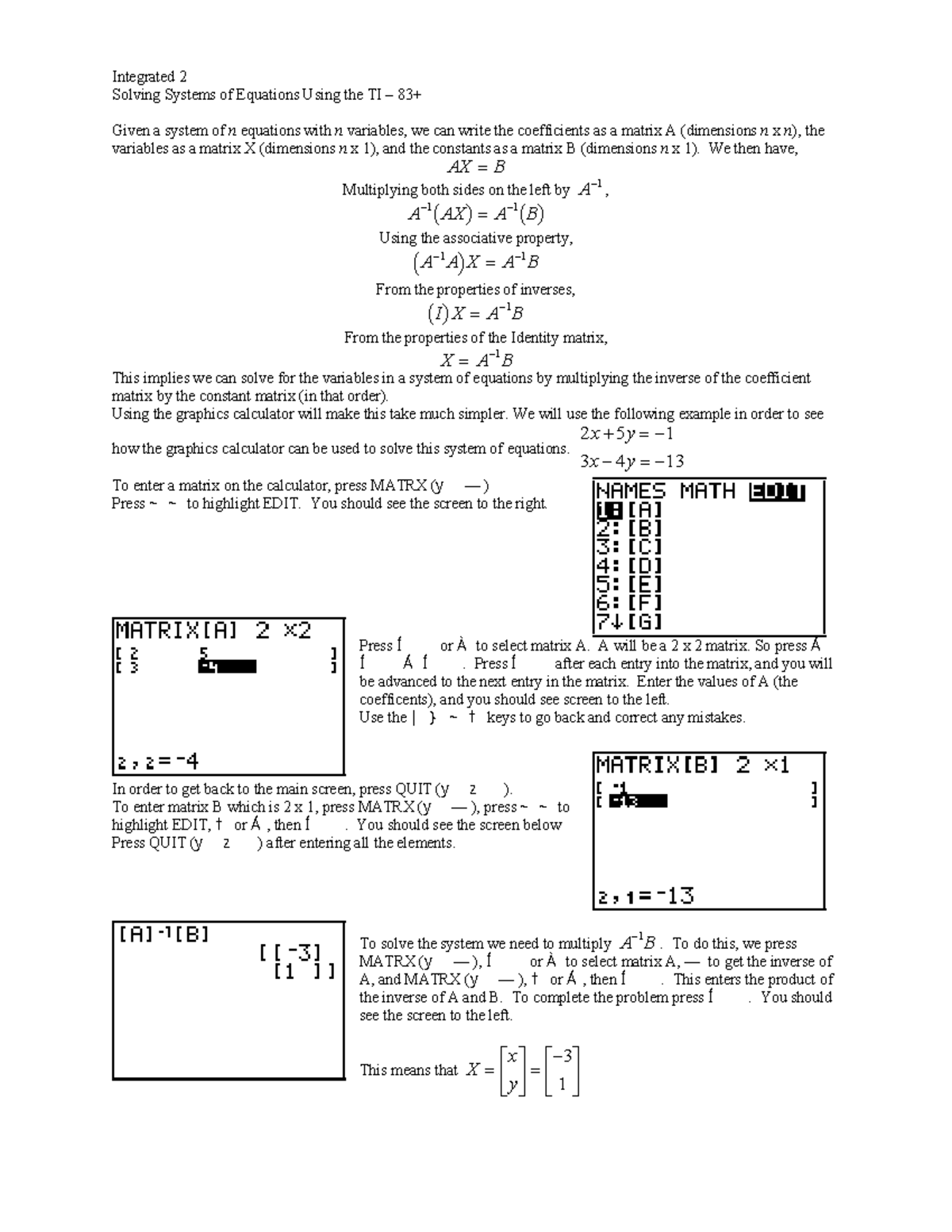 Systems of Equations - Notes - Integrated 2 Solving Systems of ...