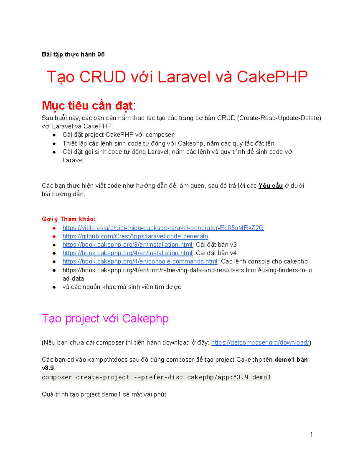 Ct299 Thuchanh 06 CRUD framework - Bài tập thực hành 06 Tạo CRUD với Laravel và CakePHP Mục tiêu ...