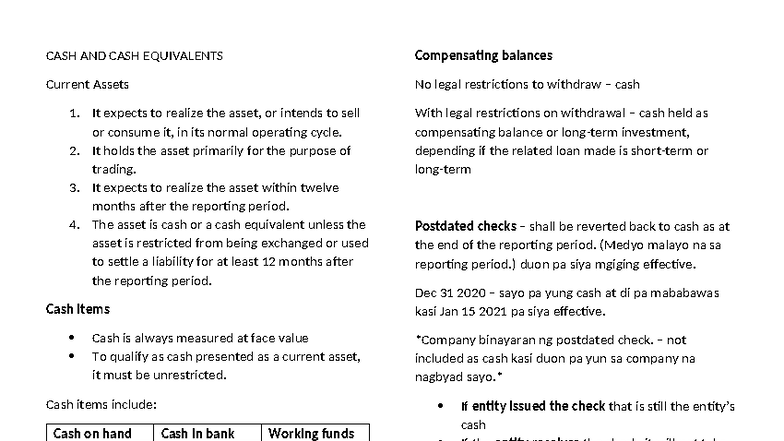 CASH AND CASH EQUIVALENTS: Understanding Current Assets and Management ...
