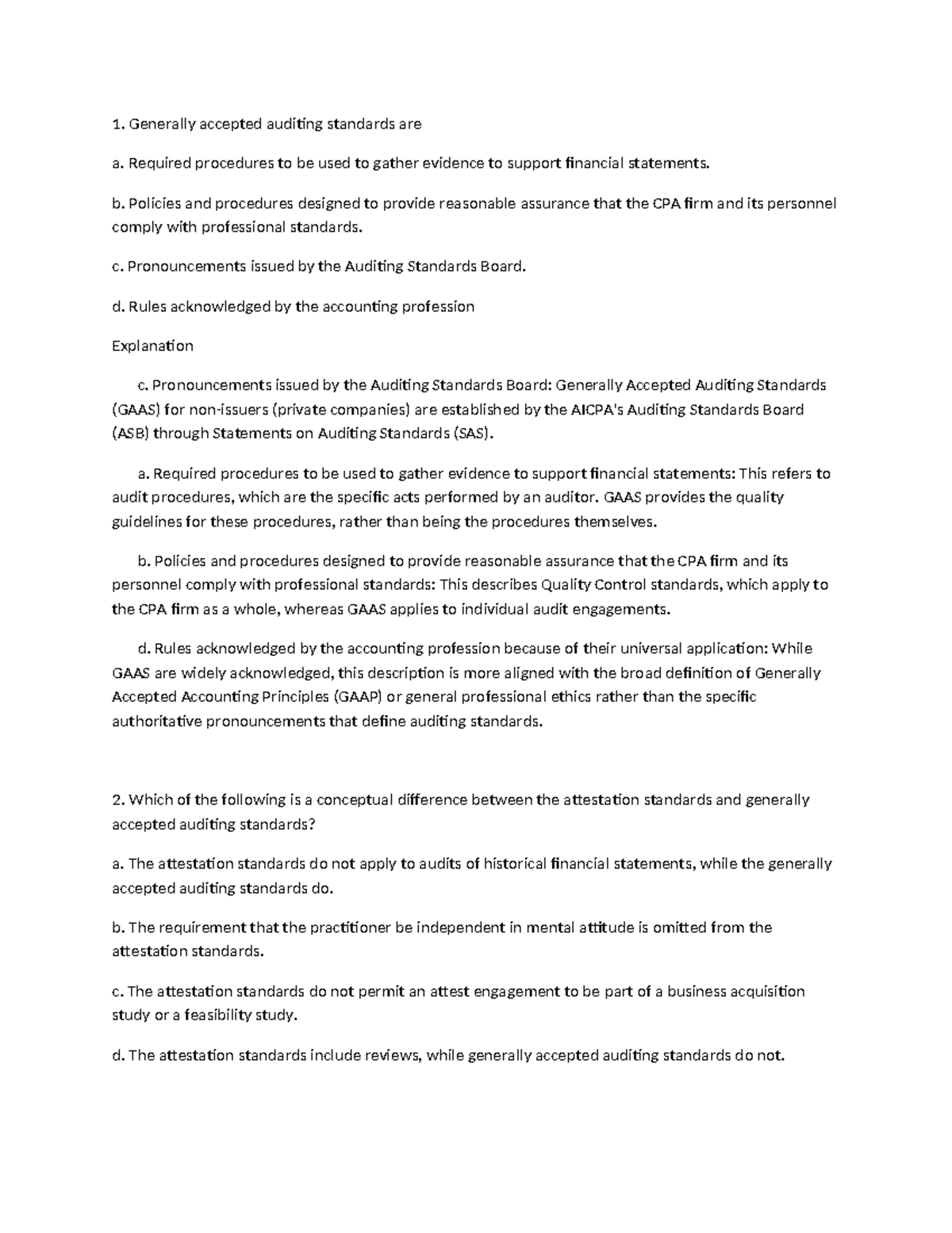 GAAS Overview and Attestation Standards Comparison for ACCT 101 - Studocu