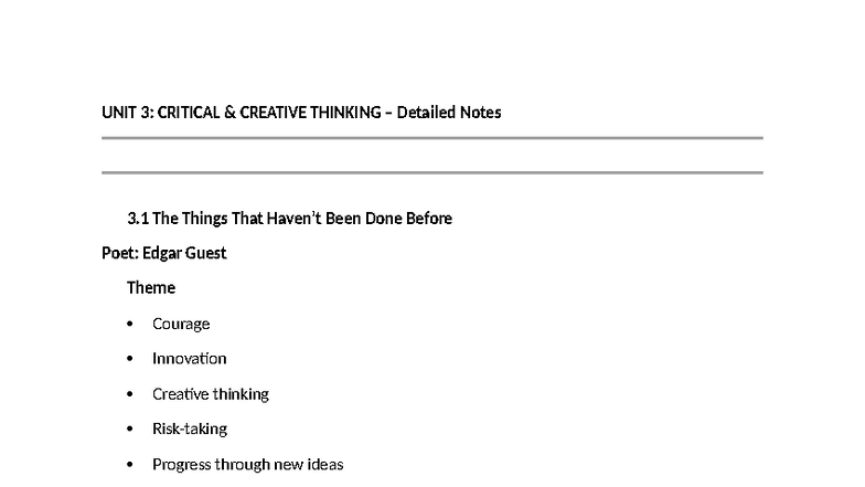 UNIT 3: English 1 - Critical Creative Thinking Notes - Studocu