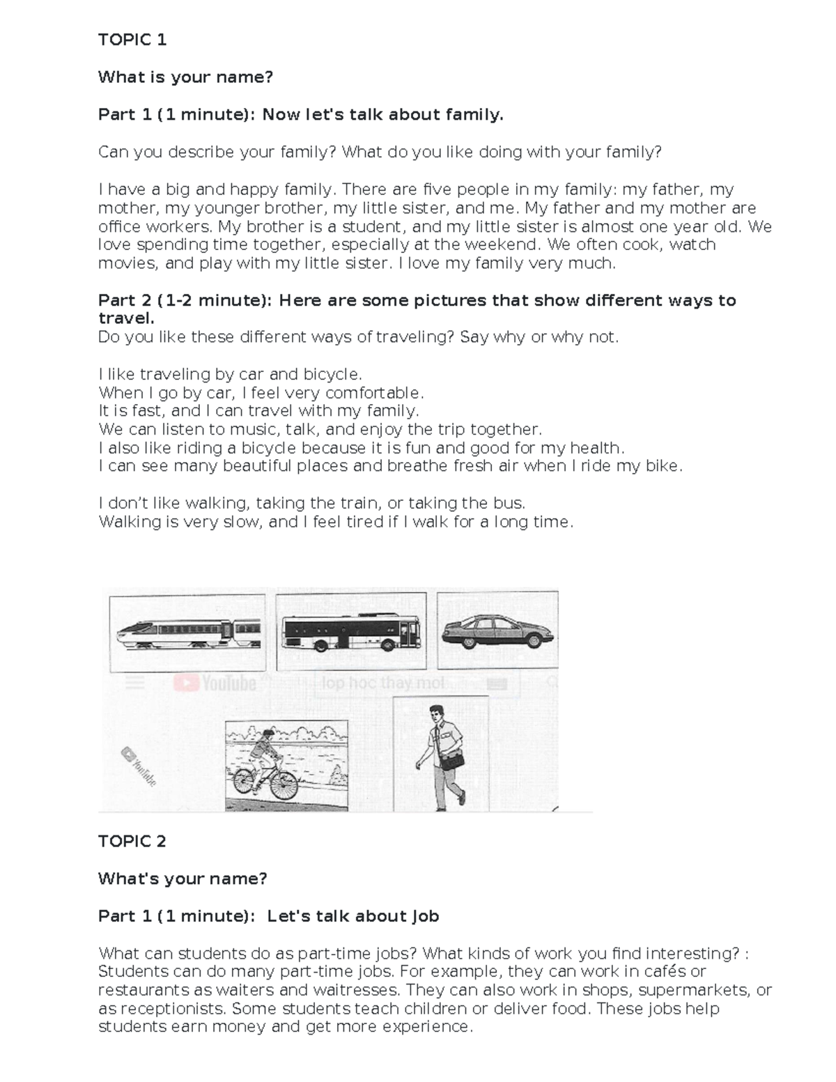 DE ON TAP Speaking - Family, Jobs, Hobbies & Daily Life - Studocu