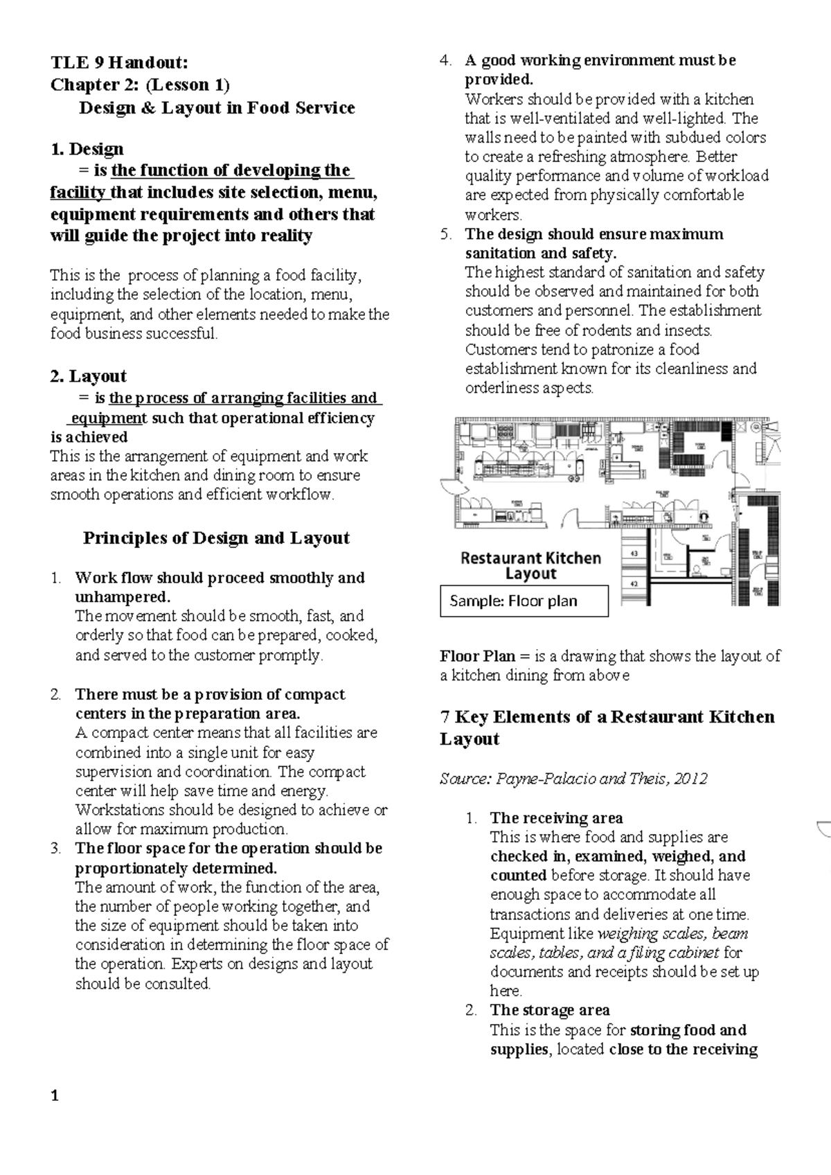 TLE 9 Handout: Chapter 2 - Lesson 1 on Food Service Design Layout - Studocu