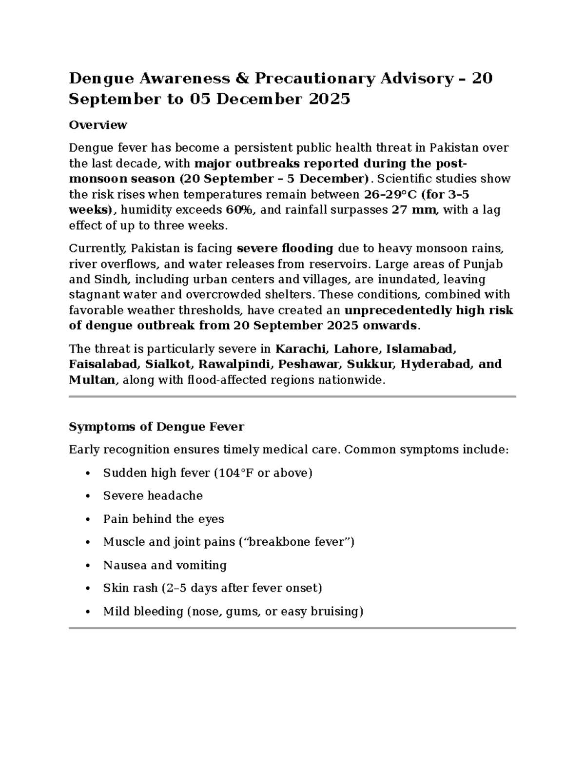 Dengue Awareness & Precautionary Advisory (20SEP-05DEC 2025) - Studocu