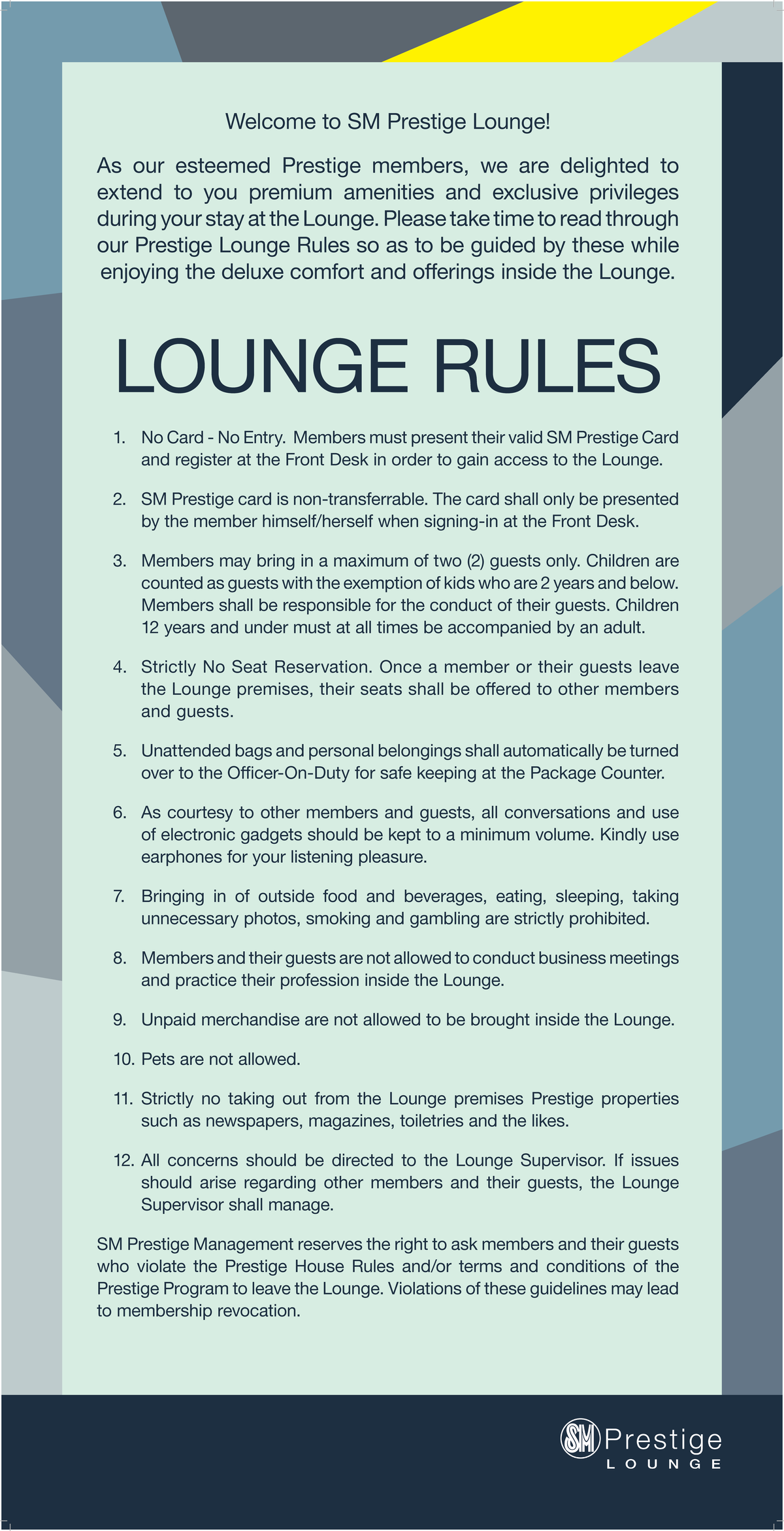 Lounge- Rules - None - Welcome to SM Prestige Lounge! As our esteemed ...