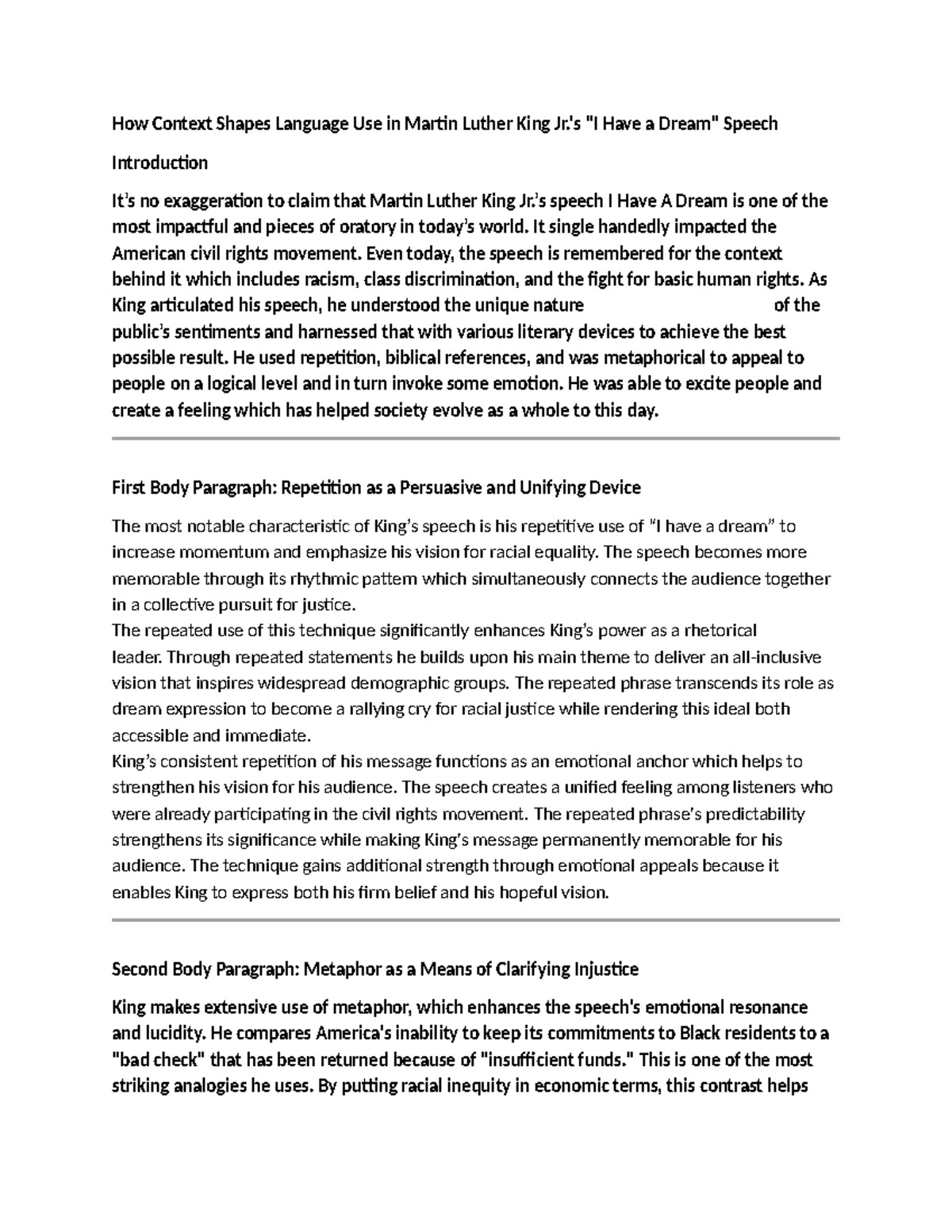 How Context Shapes Language Use in MLK's "I Have a Dream" Speech - Studocu