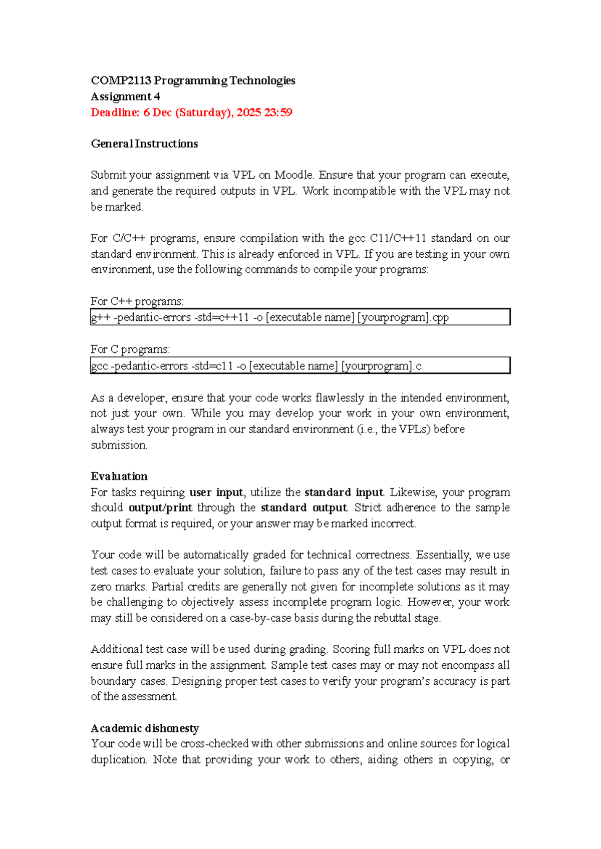 COMP2113 Programming Technologies A4 Instructions & Guidelines - Studocu