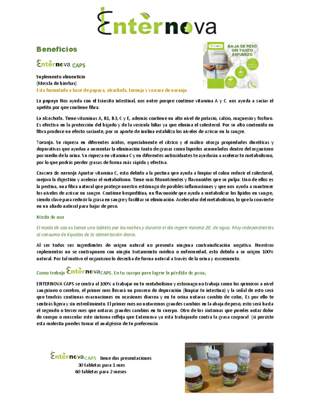 Ficha Técnica: Suplementos Naturales Enternova - CAPS, FORTE y GEL ...