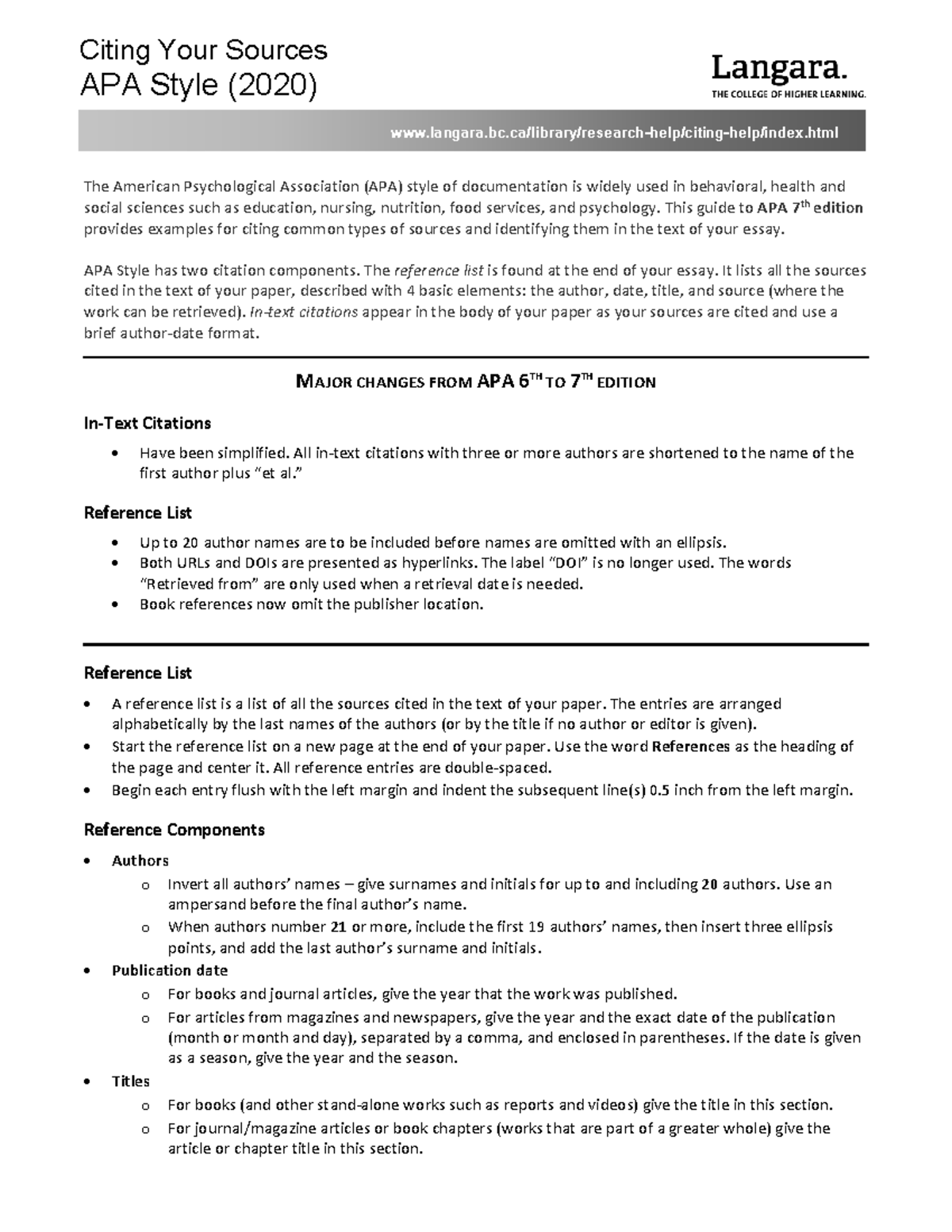 APA 7th Edition Citation Guide: Key Components & Changes - Studocu