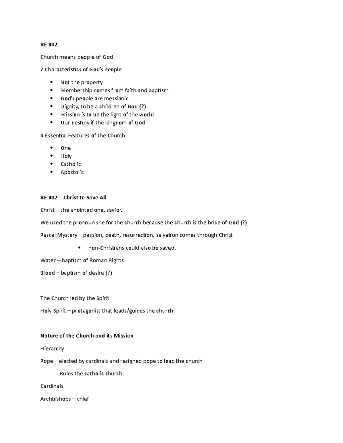 Lecture Notes on God in the Church - RE 002 - Studocu