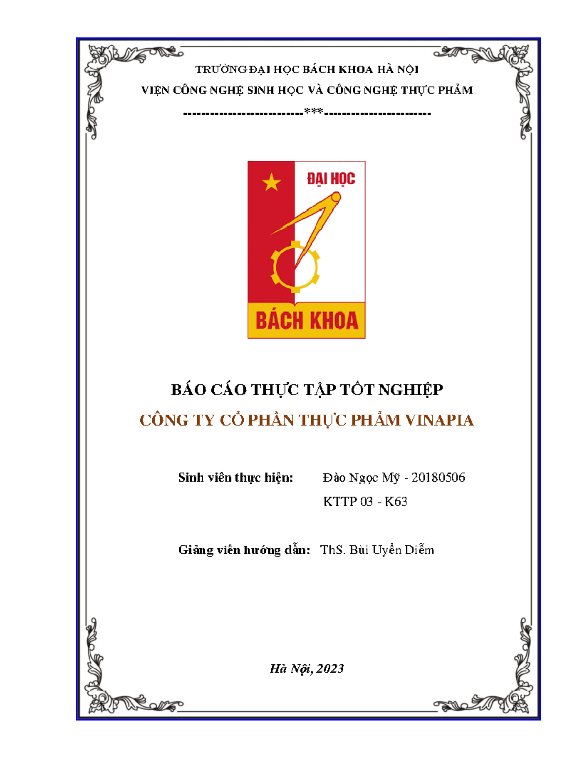Báo cáo Thực tập Tốt nghiệp - Công ty Cổ phần Thực phẩm Vinapia - KTTP ...
