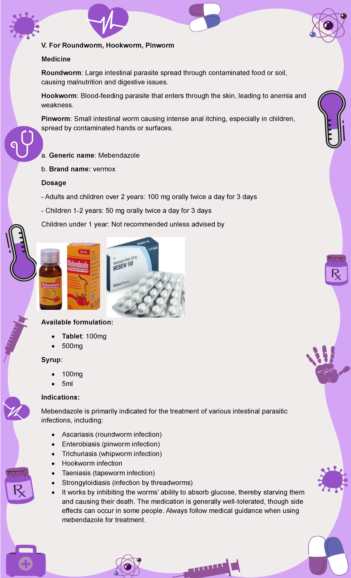 Jenny FILE - enjoy! - V. For Roundworm, Hookworm, Pinworm Medicine ...
