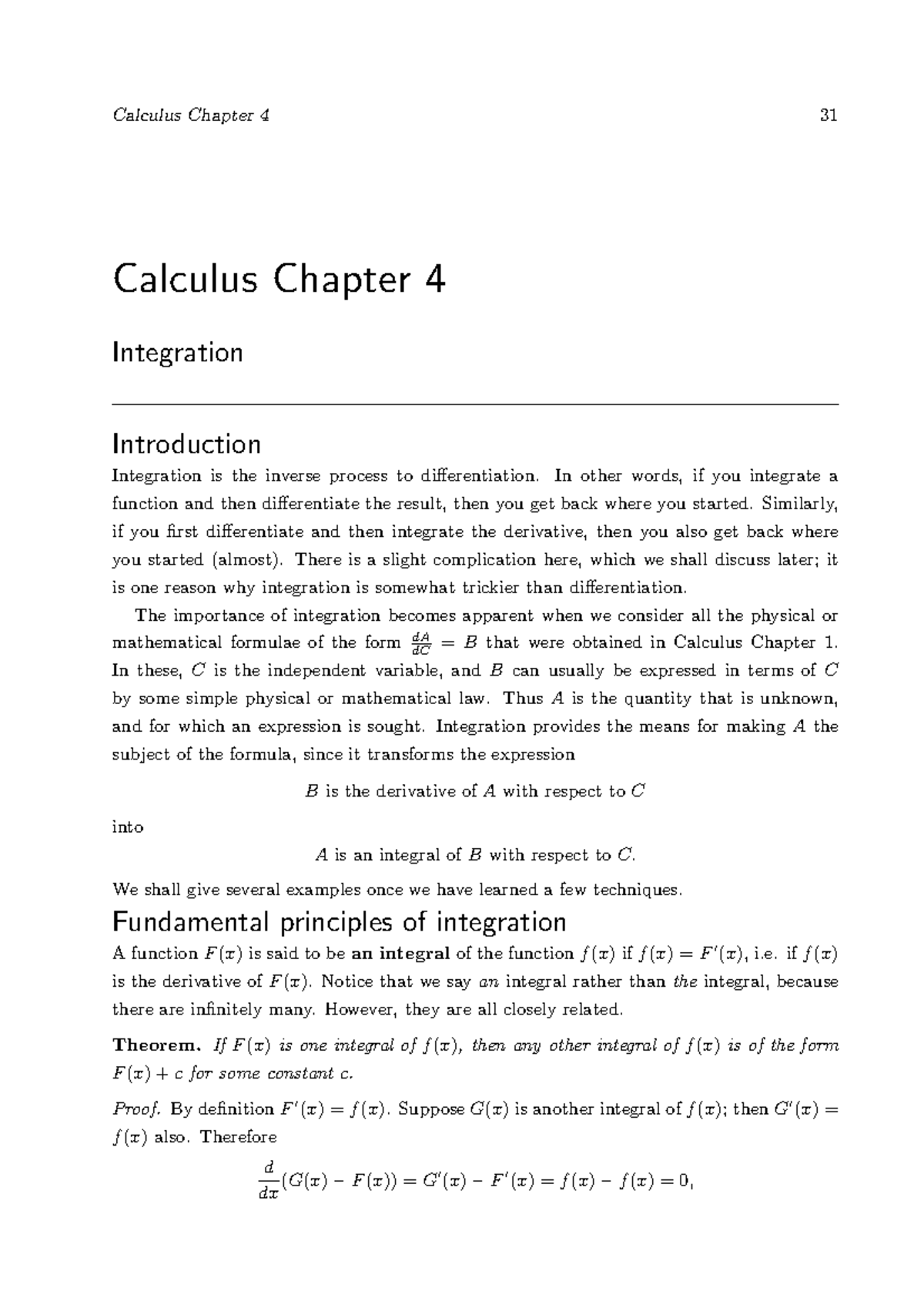 MATH1041 Calculus Chapter 4: Introduction to Integration - Studocu