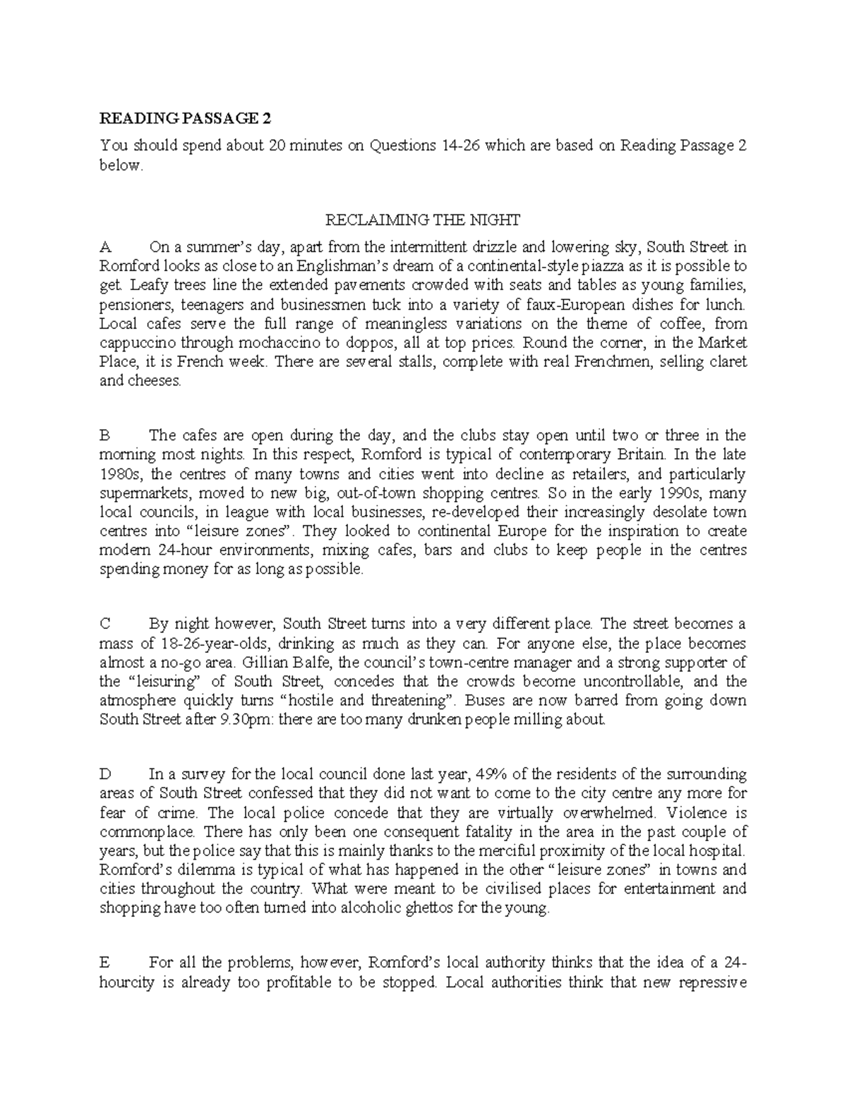 Reclaiming the Night: Reading Passage 2 Analysis - ENG101 - Studocu
