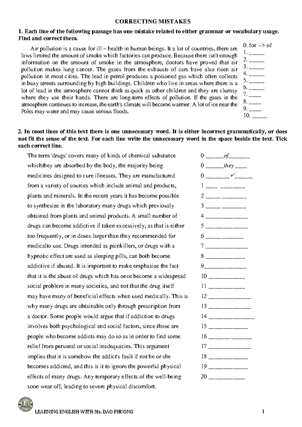 Correcting Mistakes 01: Grammar and Vocabulary Errors - Studocu