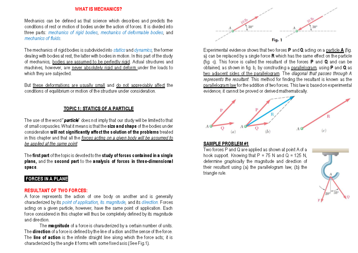 Mechanics Overview: Forces, Equilibrium, and Applications - Studocu
