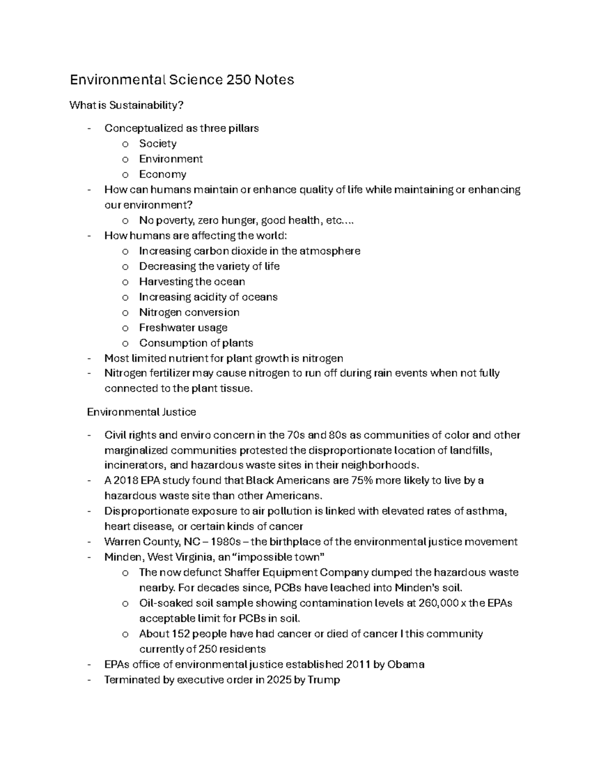 Environmental Science 250: Comprehensive Notes on Sustainability ...