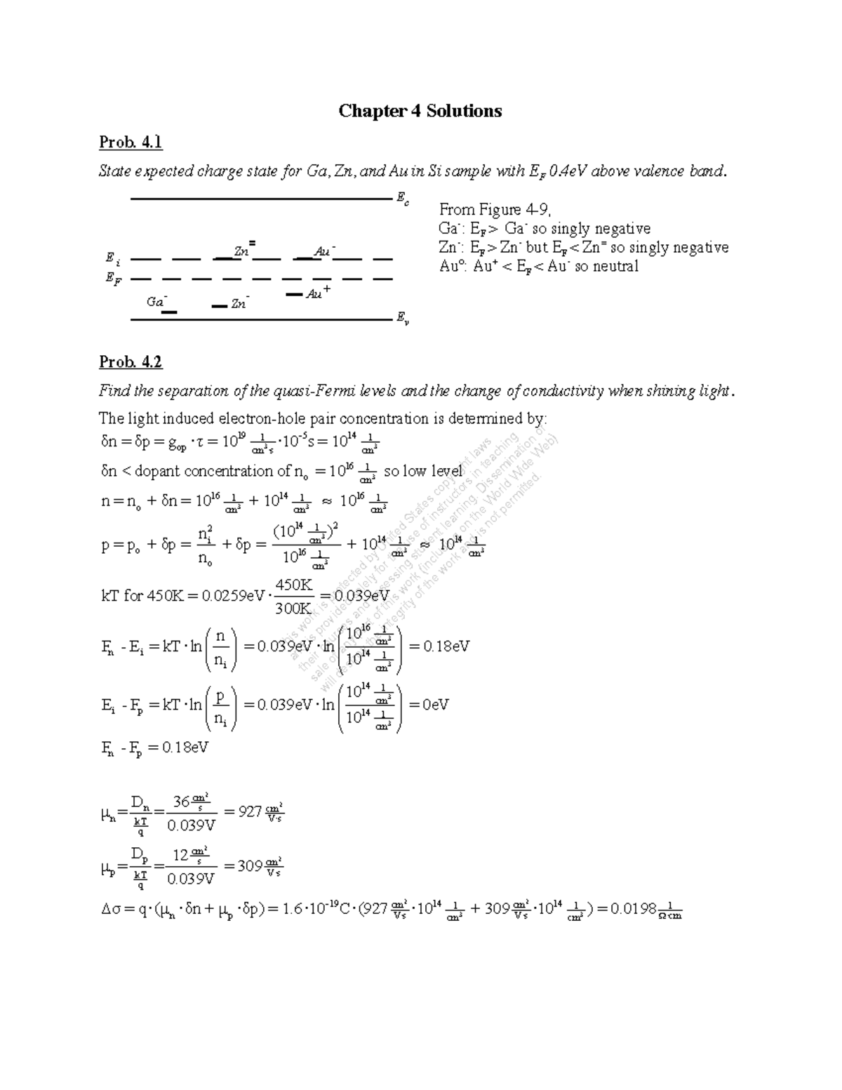 solid state electronic device ch4 problem solution assignment - Chapter 4 Solutions Prob. 4 ...