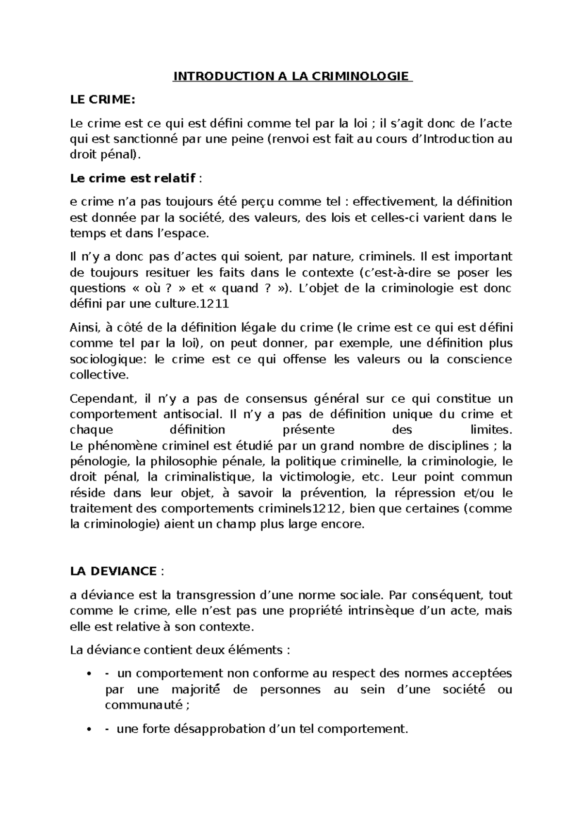 Introduction A LA Criminologie - INTRODUCTION A LA CRIMINOLOGIE LE ...
