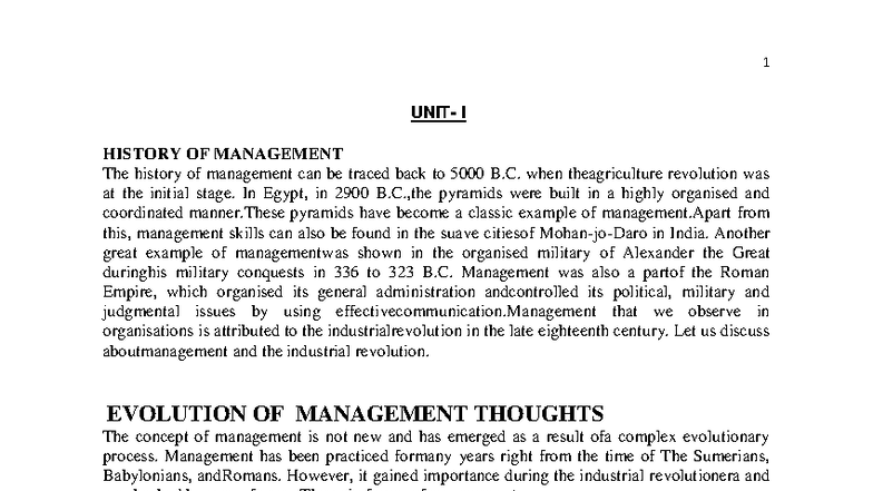 MPOB Unit-I - Lecture Notes on the History and Evolution of Management ...