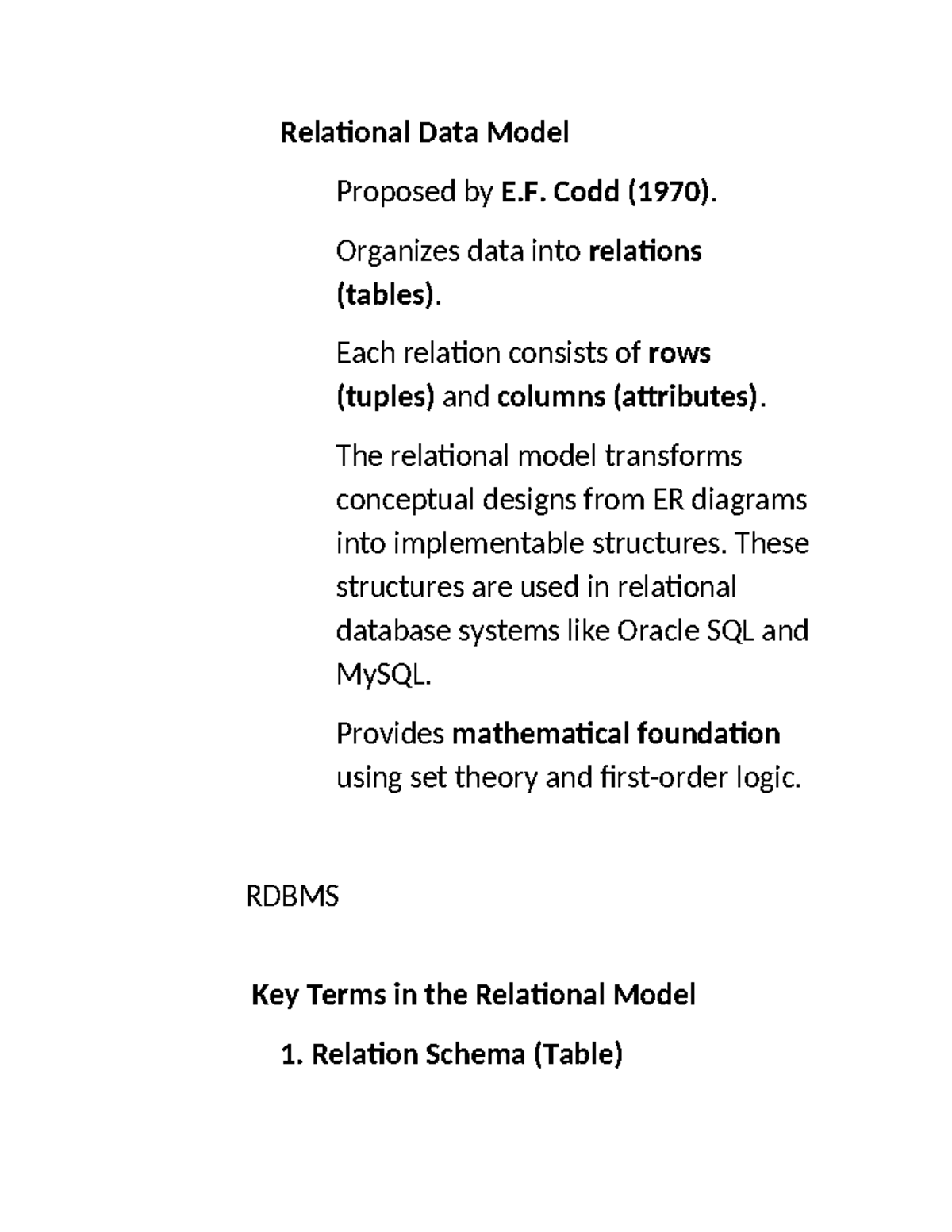 Unit 2 DBMS: Understanding the Relational Data Model and SQL - Studocu