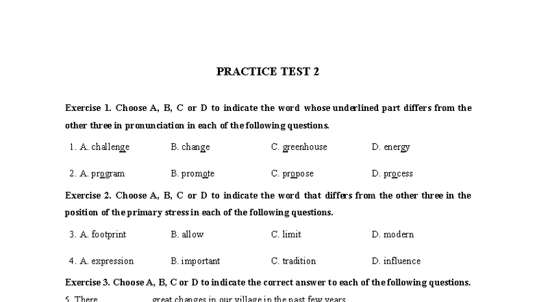 Practice Test 2 - Ôn Tập for English Language Skills - Studocu