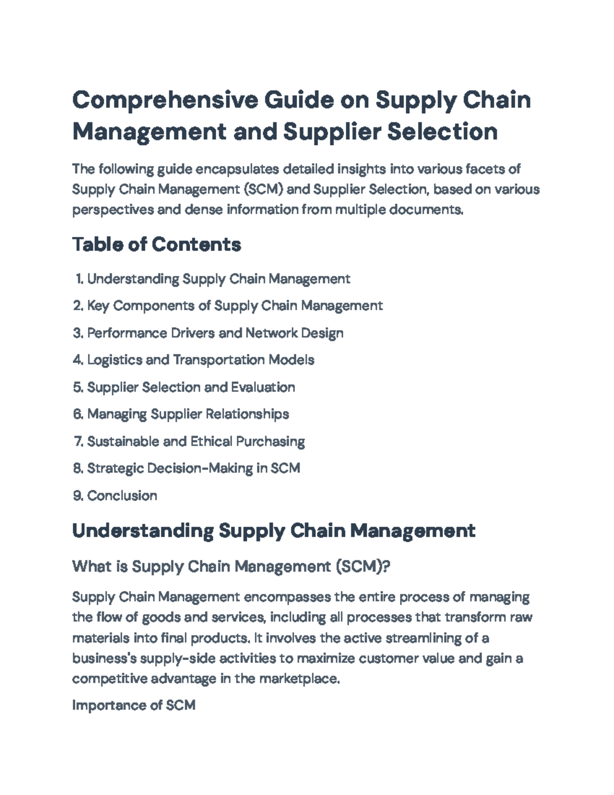 Comprehensive Guide to SCM and Supplier Selection Strategies (Course ...