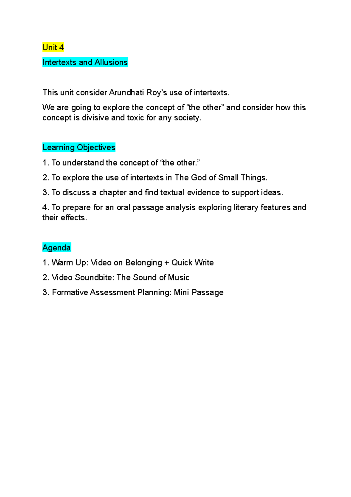 Unit 4: Intertextual Analysis & Allusions in "The God of Small Things ...