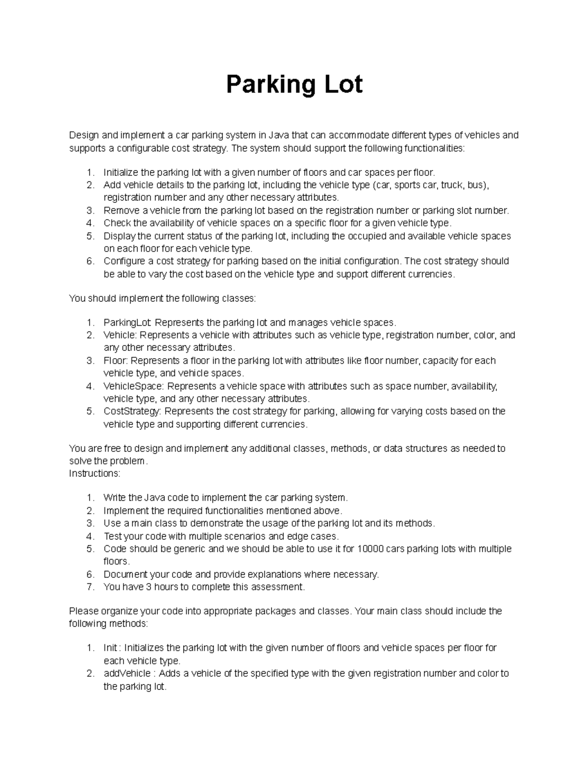 Parking Lot - Java Implementation Assignment for Online Assessment 2 - Studocu