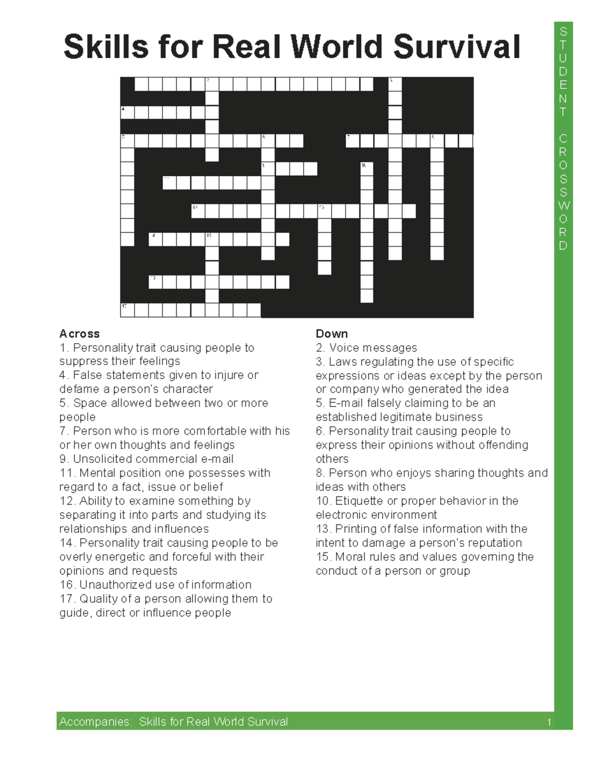 Life Skills Crossword: Skills for Real World Survival Exercise - Studocu