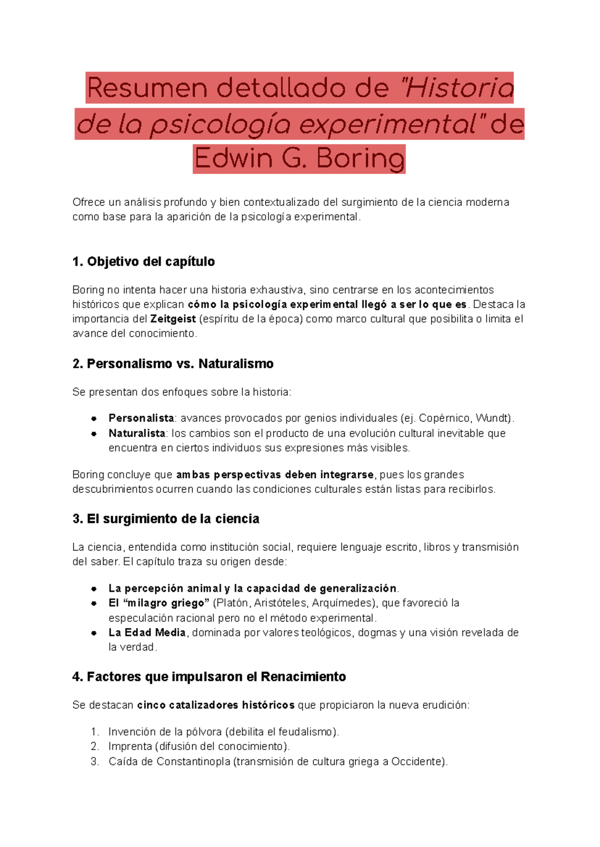 Resumen detallado de la Historia de la Psicología Experimental - Edwin ...