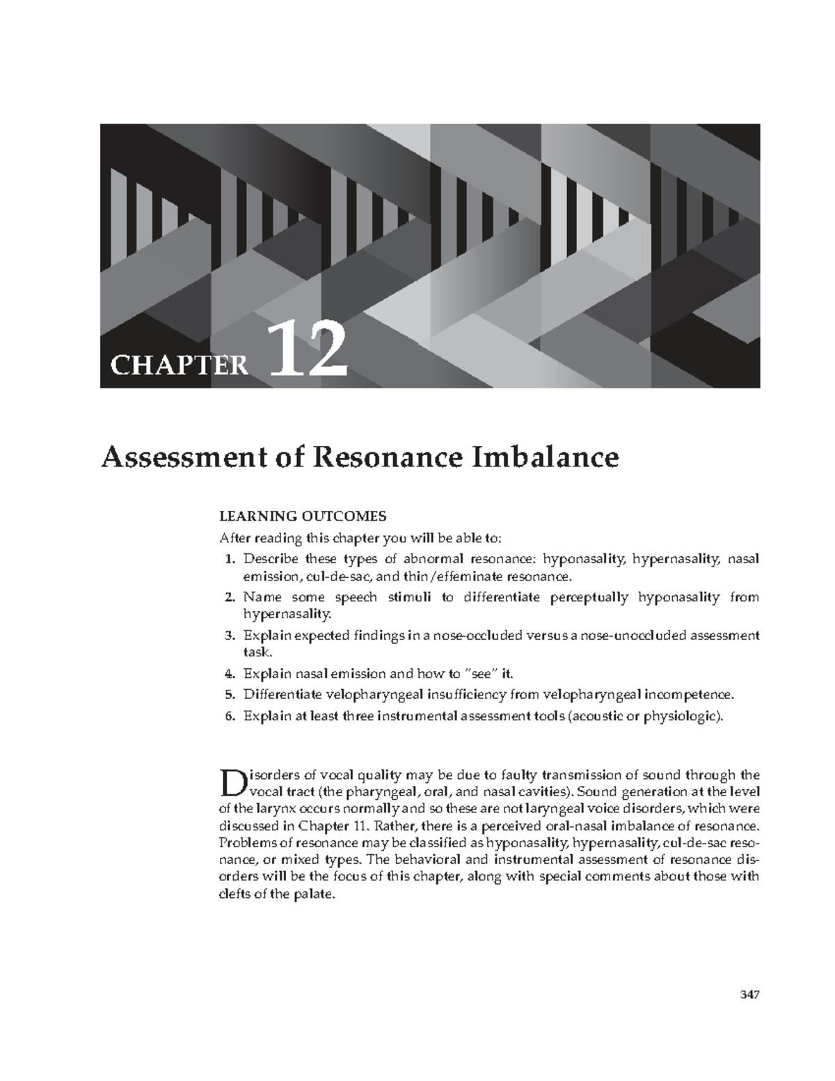 CHAPTER 12: Assessment of Resonance Imbalance in Speech Pathology - Studocu